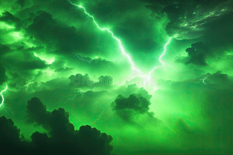 Green Decorative Background Storm Lightning Closeup. Ai Generative ...