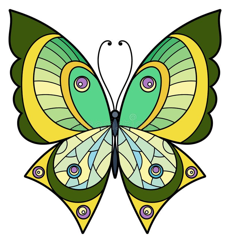 Green Decorative Butterfly. Ornate Pattern Wings Moth Stock Vector ...