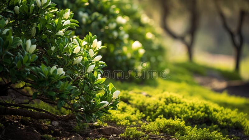 Green Decorative Park Bush in Spring, AI Generative Stock Illustration ...