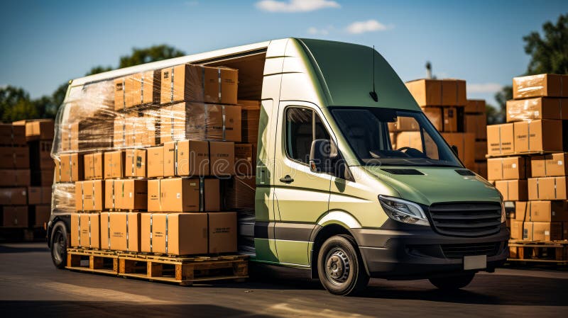 Green Delivery Truck with Boxes on the Back of it. Generative AI Stock ...