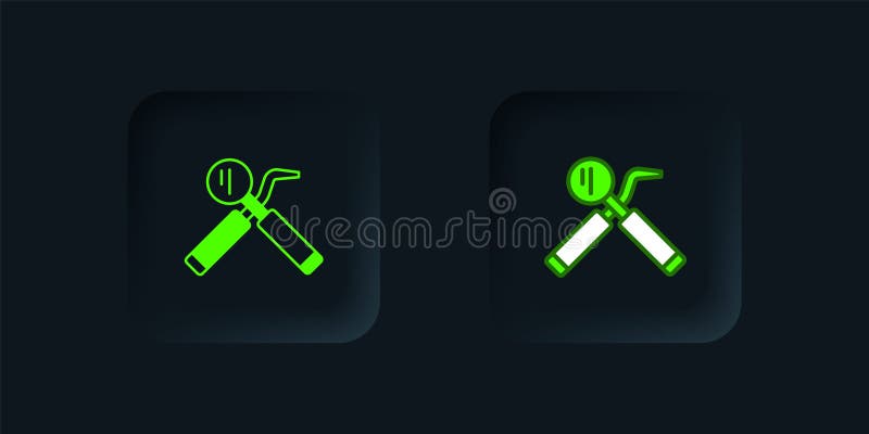 Green Dental Inspection Mirror and Probe Icon Isolated on Black ...