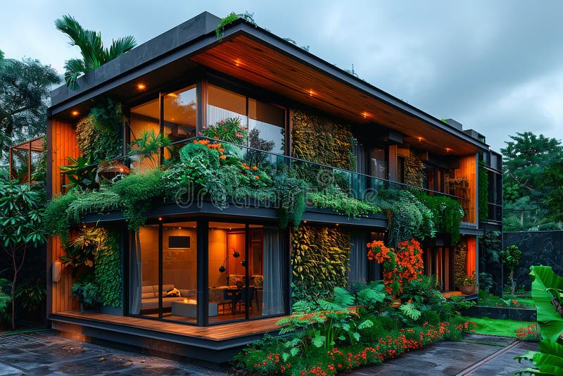 Green Design of a House, Vertical Greening Techniques, Highlighting a ...