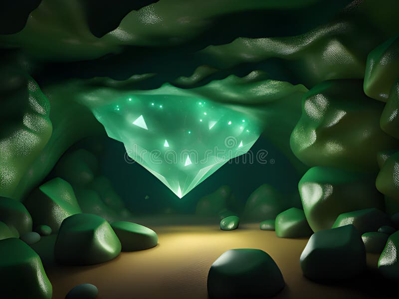 A Green Diamond in a Cave with Rocks Stock Illustration - Illustration ...