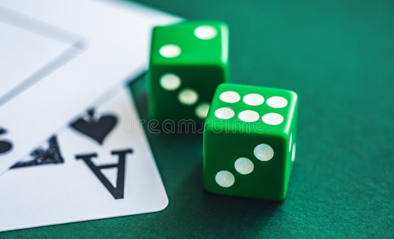 Green Dice and Playing Cards Stock Photo - Image of risk, betting ...