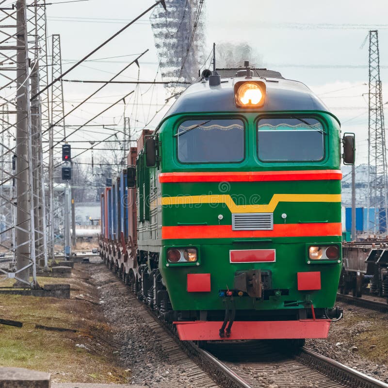 Green diesel locomotive stock image. Image of steel - 117813243