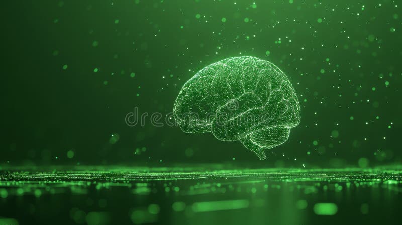 Green Digital Brain in a Virtual Environment with Data Particles Stock ...