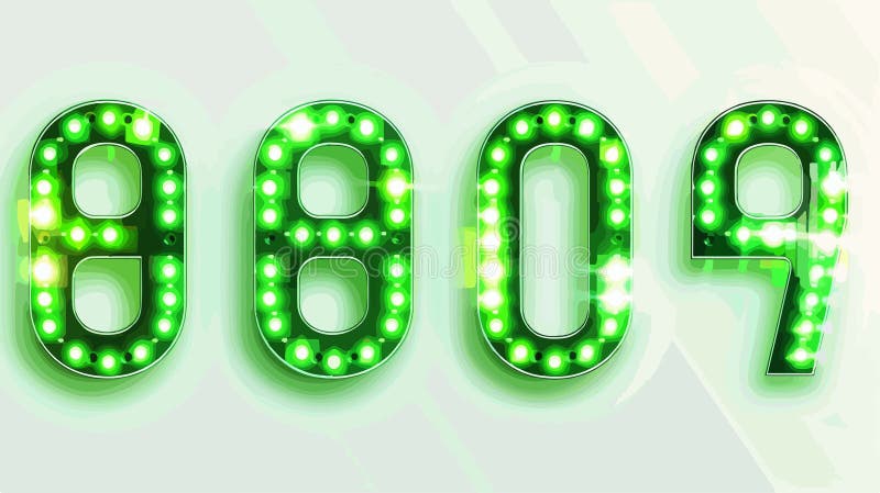 A Green Digital Clock Number Set, with LED Digits and Alpha Characters ...