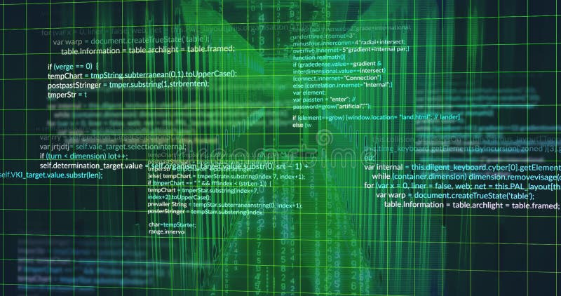 Green Digital Code and Data Processing Animation Over Abstract Geometric Patterns Stock Video ...