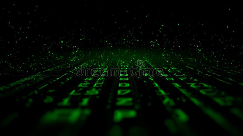 Green Digital Code Falling on Black Background in Cyber Matrix Style ...