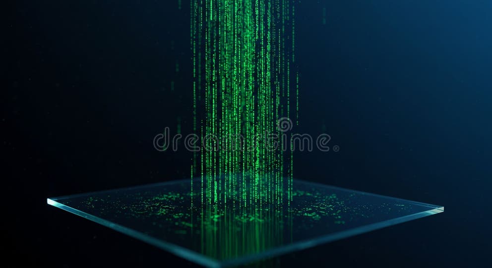 Green Digital Codes Cascade Vertically in a Dense Stream, Reminiscent ...
