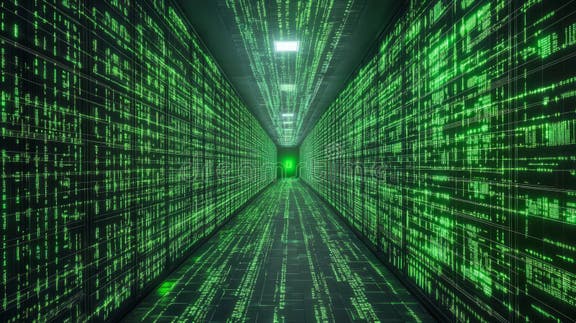 Green Digital Data Center Corridor Stock Photo - Image of matrix ...