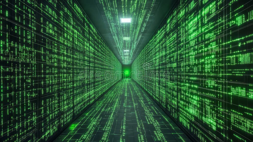Green Digital Data Center Corridor Stock Photo - Image of matrix ...