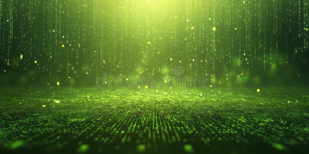 Green Digital Data Rain with Glowing Particles - Abstract Technology ...
