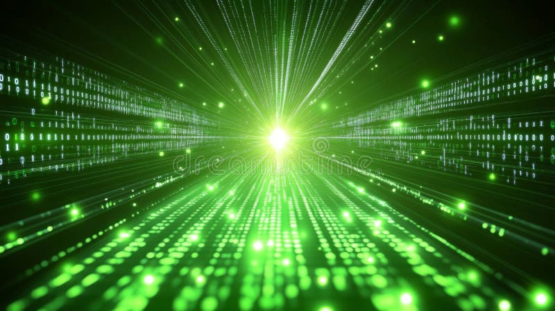Green Digital Data Stream Highway Converging To Light Stock ...