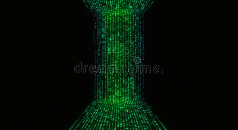 Green Digital Data Stream Visualization with Binary Code Matrix Stock Illustration ...