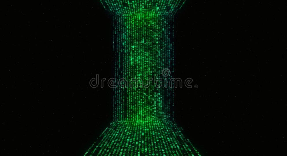 Green Digital Data Stream Visualization With Binary Code Matrix Stock Illustration