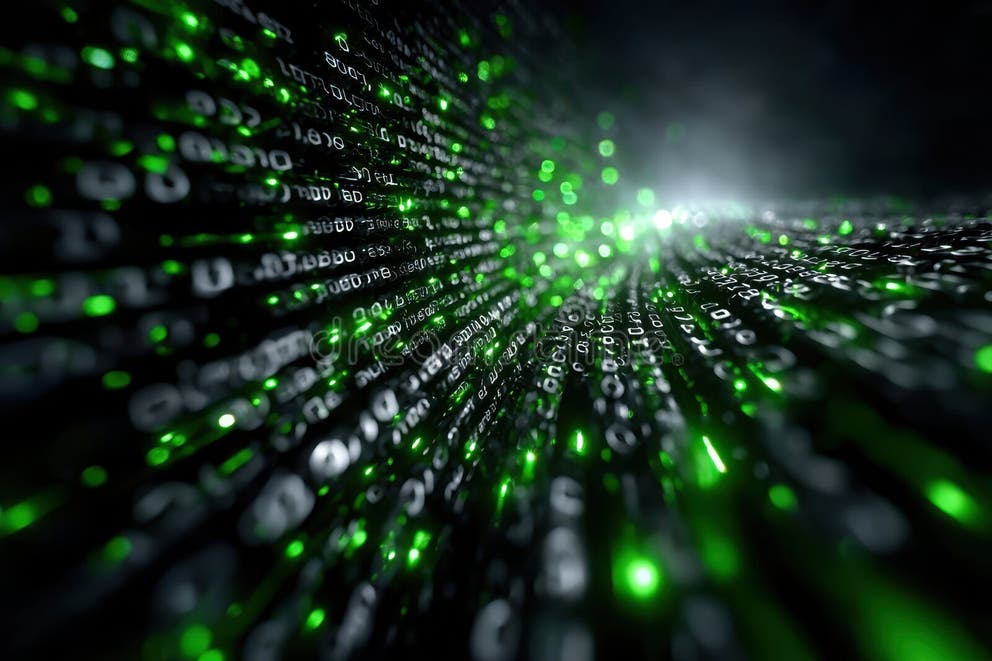 Green Digital Data Streams Create a Mesmerizing Visual Representation of Binary Code Stock Image ...