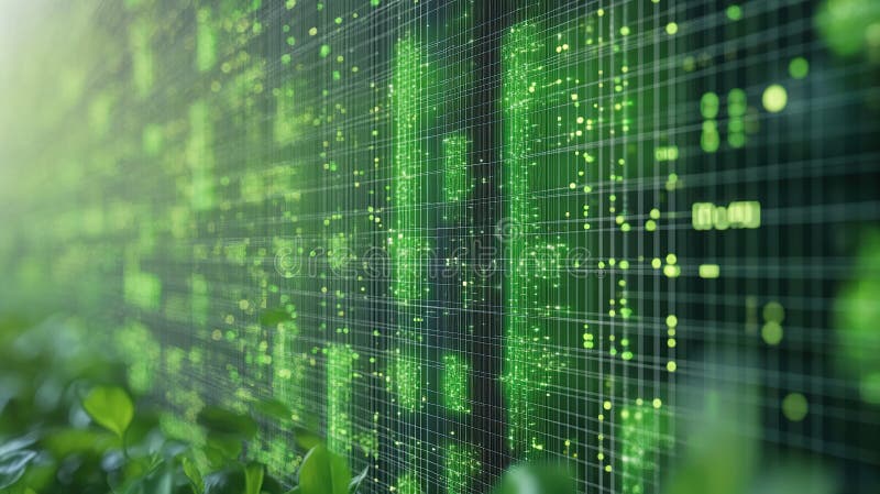 Green Digital Data Wall with Leaves Stock Illustration - Illustration ...