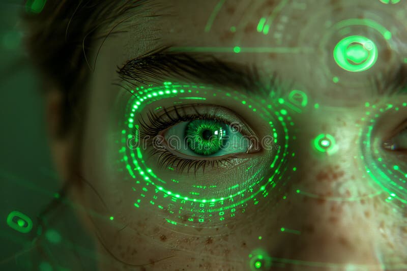 Green Digital Eye with Matrix Interface, Sci Fi and Technology Concept ...