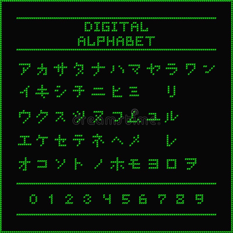 Green Digital Katakana Alphabet Stock Vector - Illustration of letters ...