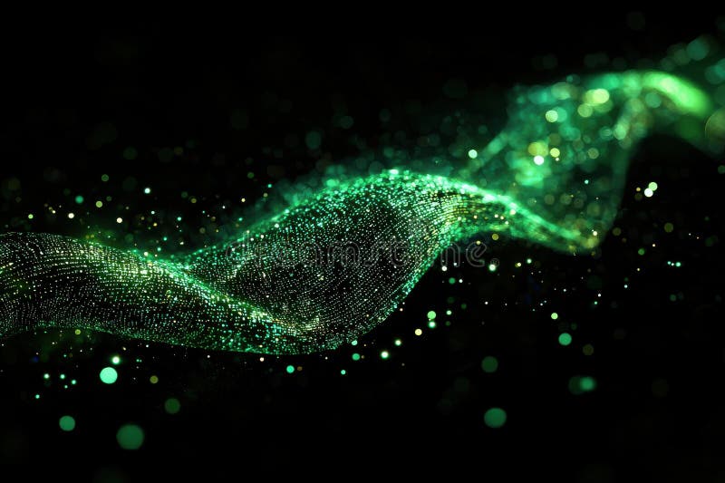 Green Digital Light Wave Spreading Across a Dark Abstract Background ...