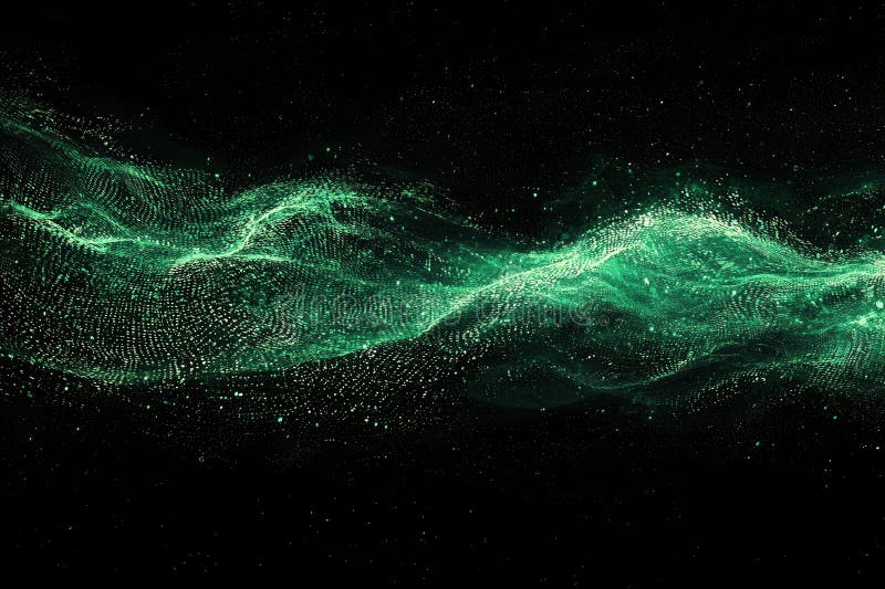 Green Digital Light Wave Spreading Across a Dark Abstract Background ...
