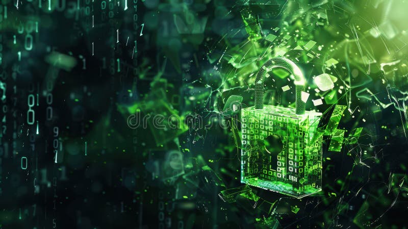 The Green Digital Lock.AI Generated Image Stock Photo - Image of ...