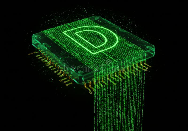 Green Digital Microchip with Data Stream Stock Illustration ...