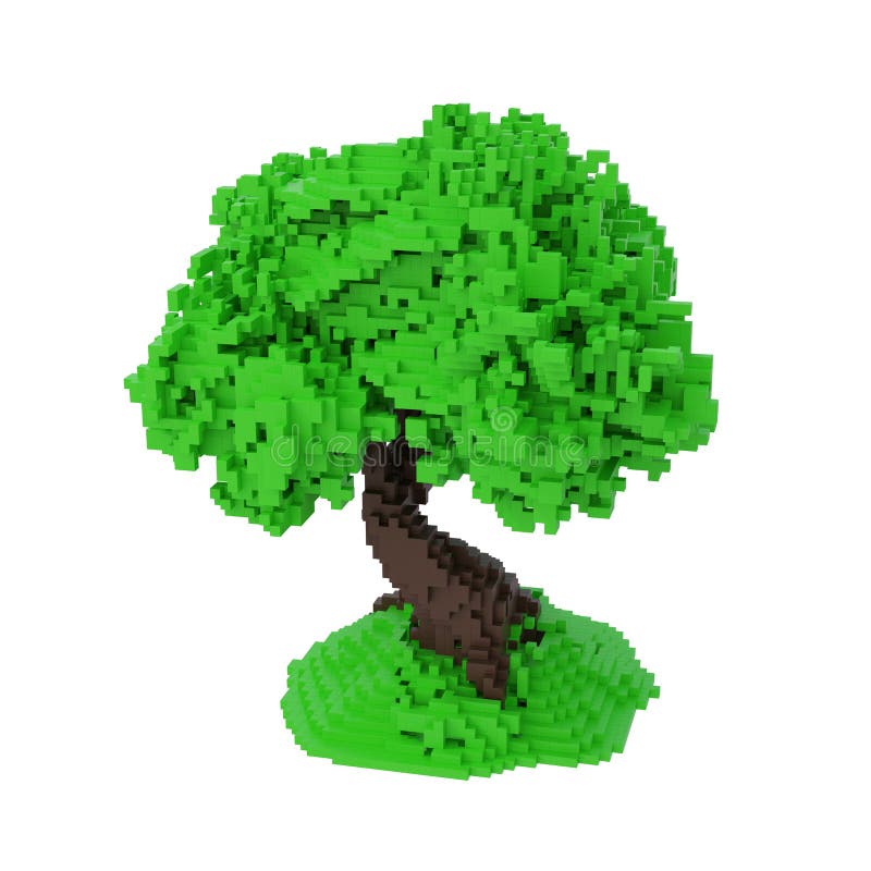 Green Digital Pixelated Tree Isolated on White Background Stock ...
