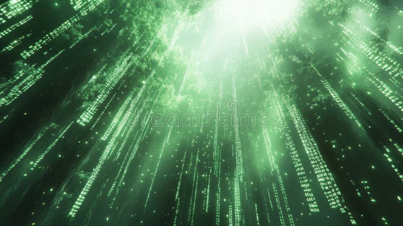 Green Digital Rain Falling from Above Stock Illustration - Illustration ...