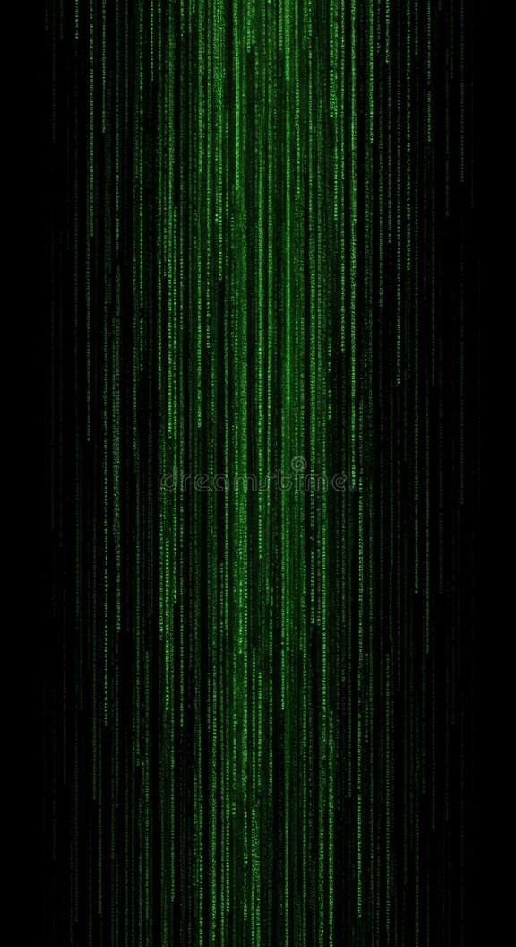 Green Digital Rain Falling on Black Background Stock Illustration ...