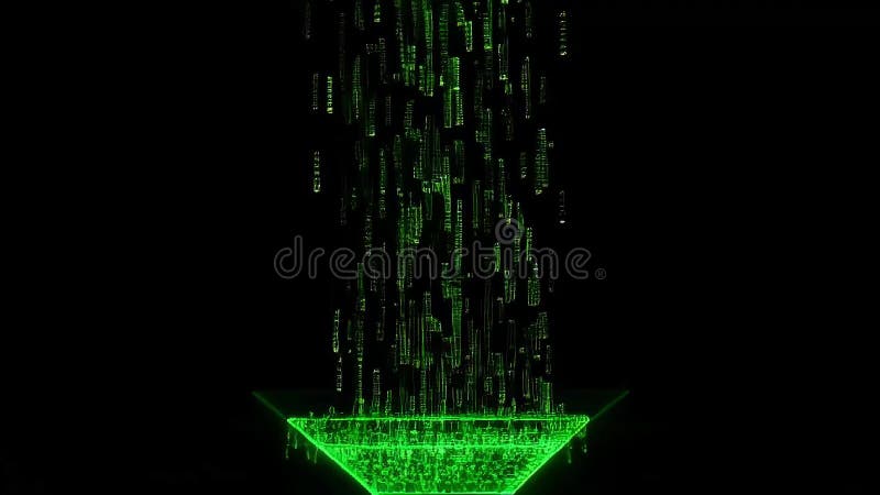 Green Digital Rain Falling into a Pyramid on a Black Background Stock ...