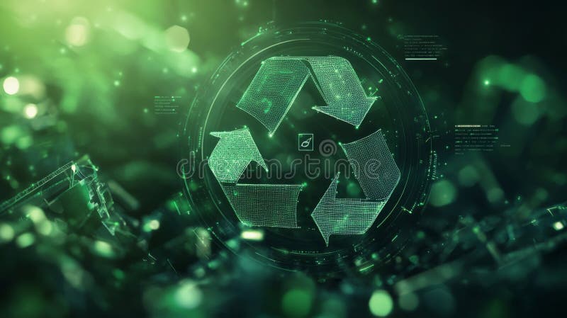 Green Digital Recycling Symbol with Abstract Background Stock ...