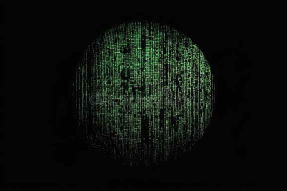 Green Digital Sphere with Matrix Code on Black Background Stock ...