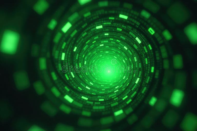 Green Digital Vortex Binary Code Depth of Field Bokeh Lights Coding Elegant Stock Illustration ...