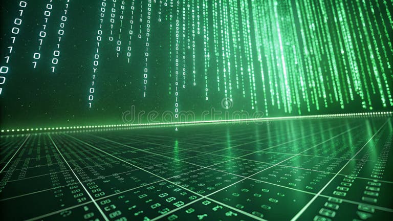 Green Digital World with Binary Code Stock Illustration - Illustration ...