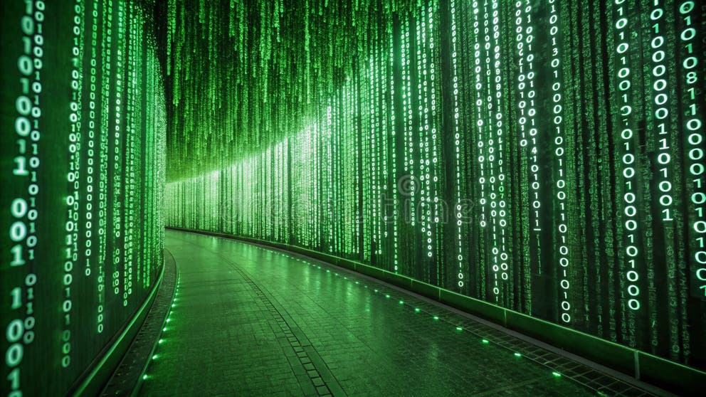 Green Digital World with Binary Code Stock Illustration - Illustration ...