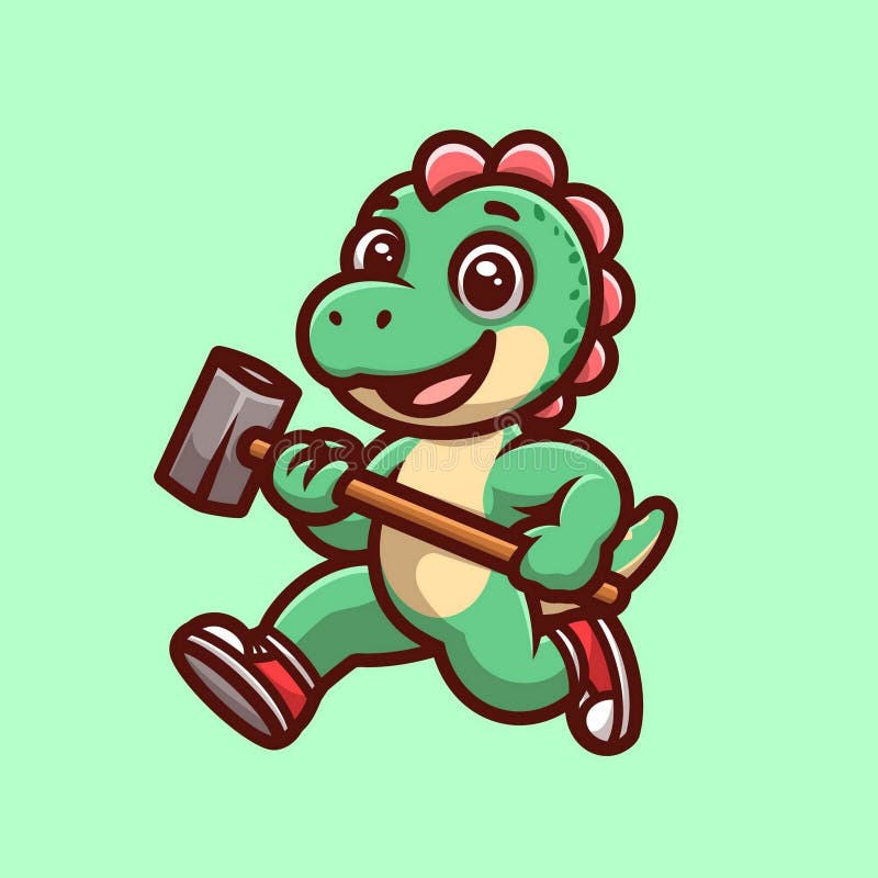 Green Dino Hammer Cartoon stock vector. Illustration of construction ...