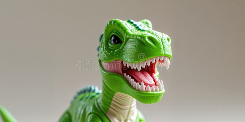A Green Dinosaur Toy with a Mouth Open and Teeth Showing. Stock Photo ...