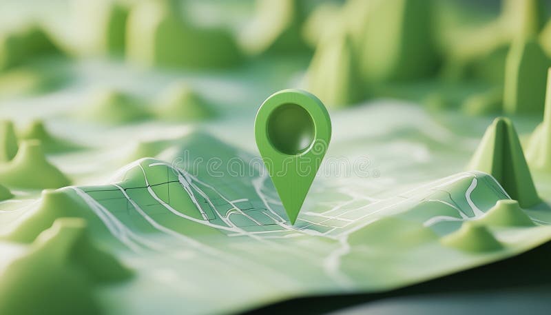 Green Direction Pointer on Folded City Map for Gps Navigation and ...