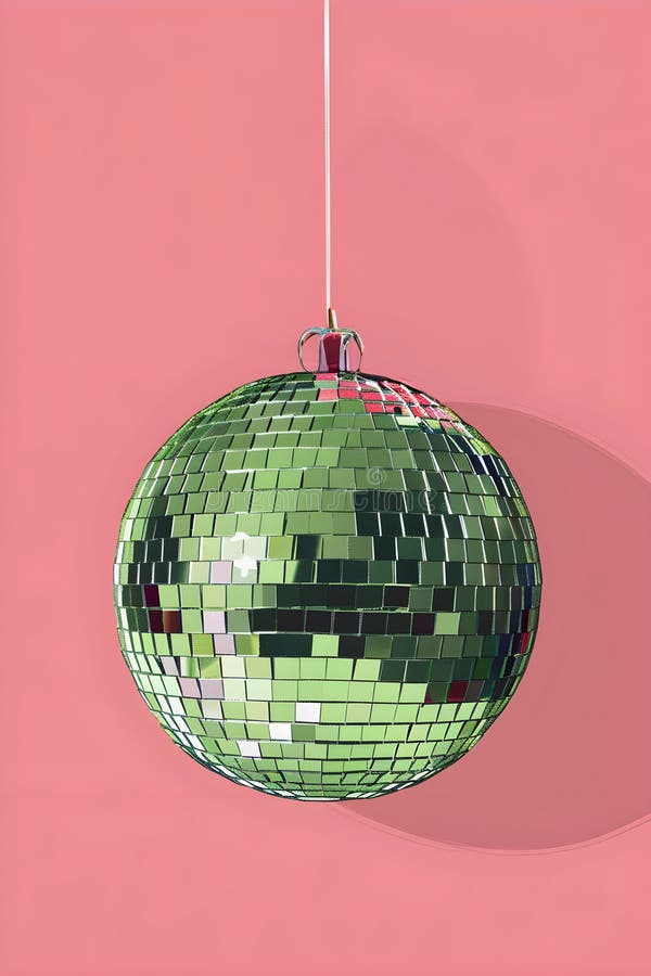 Green Disco Ball Hanging Against Pink Background Stock Illustration - Illustration of bright ...