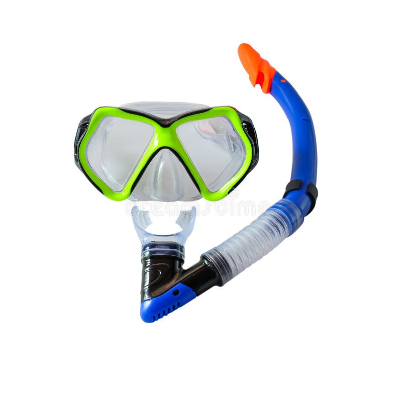 Green Dive Mask and Snorkel for Amature on White Stock Image - Image of ...