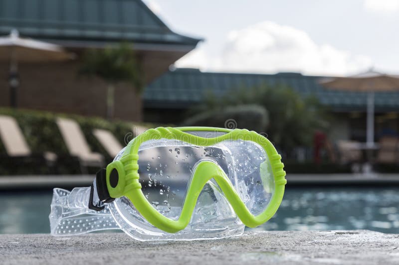Green Diving Goggles by the Pool Stock Image - Image of space, sports ...