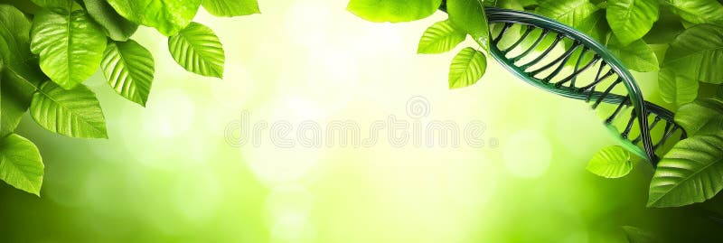 Green DNA Double Helix Structure Surrounded with Fresh Green Leaves on ...