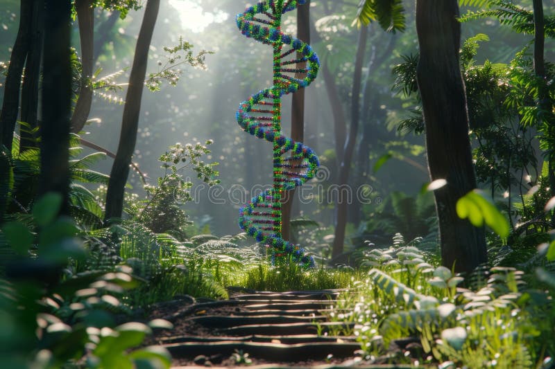 Green DNA Helix in Lush Forest, Vibrant and Natural Stock Image - Image ...
