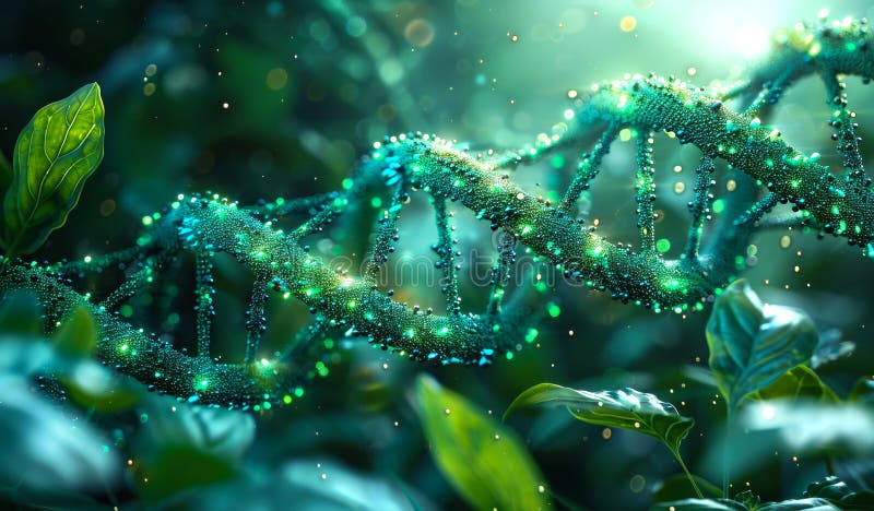 A Green DNA Strand is Surrounded by Green Leaves Stock Photo - Image of ...