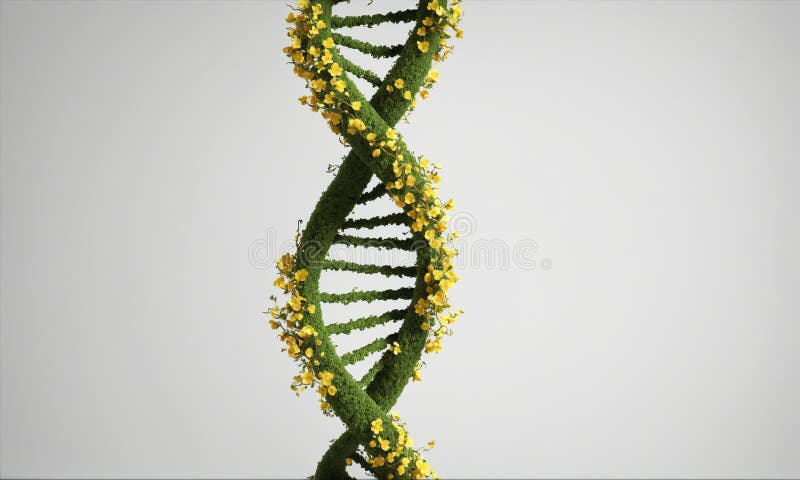 Green DNA Strand with Yellow Flowers Stock Illustration - Illustration ...