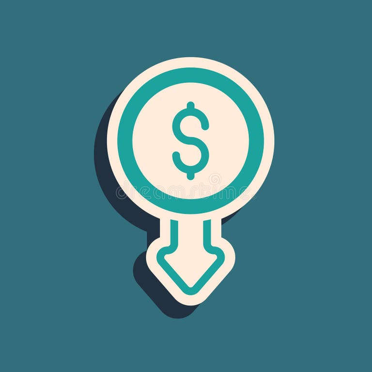 Green Dollar Rate Decrease Icon Isolated on Green Background. Cost ...