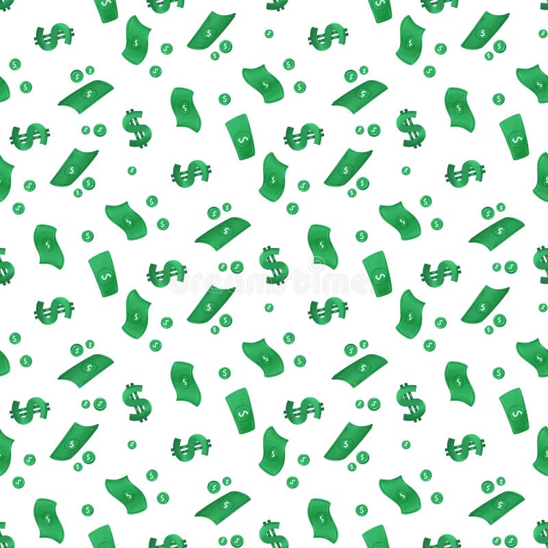 Green Dollar Seamless Pattern on White Background Stock Illustration ...