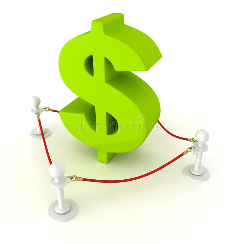 Green Dollar Sign Behind of Red Rope Barrier Stock Illustration ...